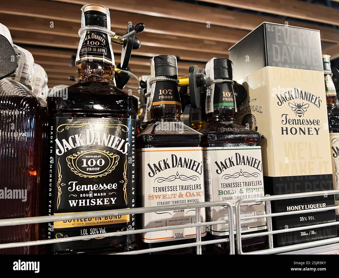 Kyiv, Ukraine - February 11, 2025: Various Jack Daniel's whiskey types ...