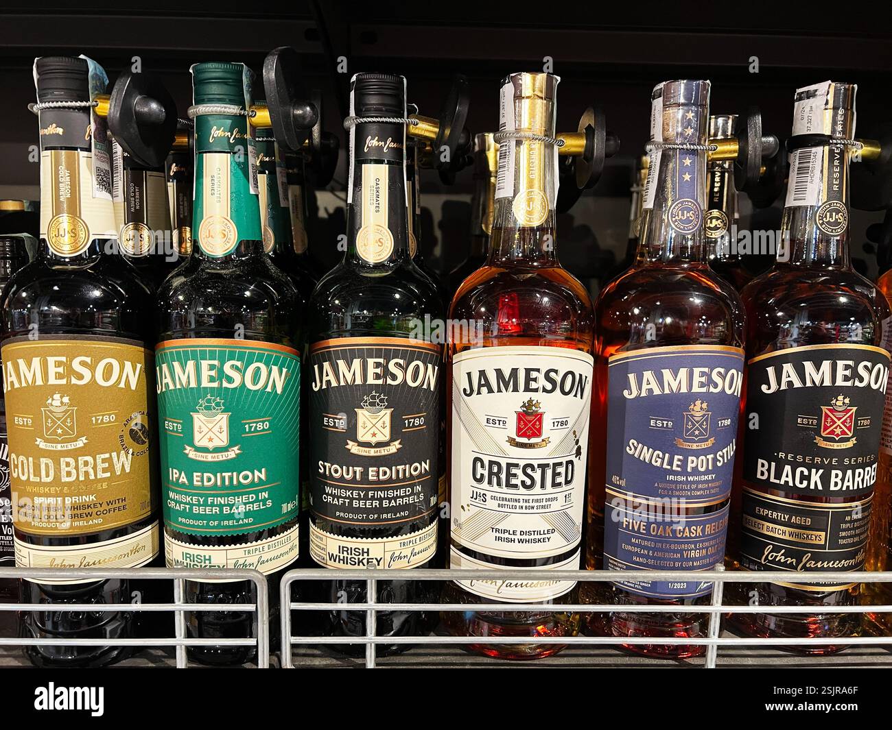 Kyiv, Ukraine - February 11, 2025: Close-up view of assorted Jameson ...