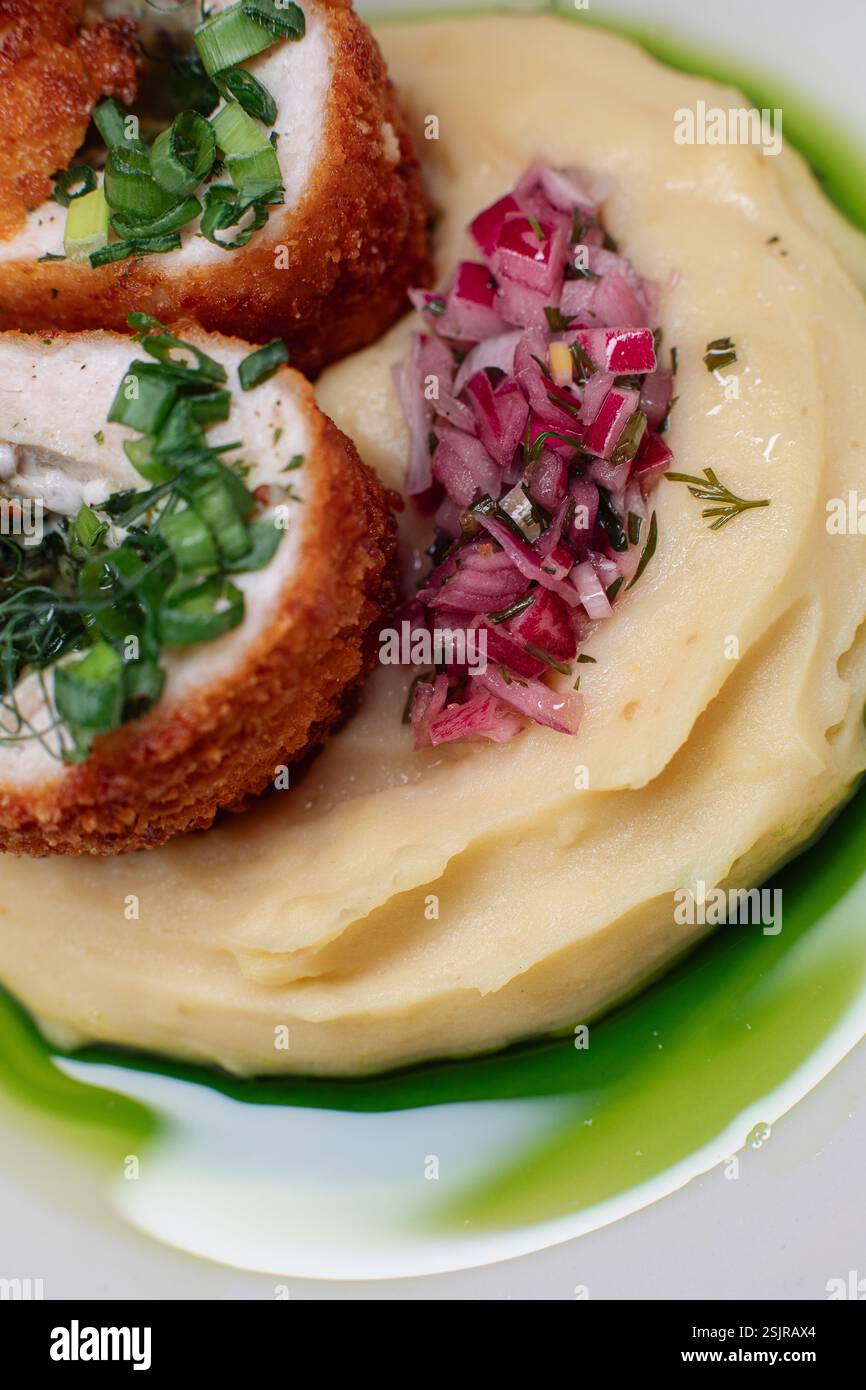 Delicious cutlets with airy mashed potatoes served in the restaurant ...