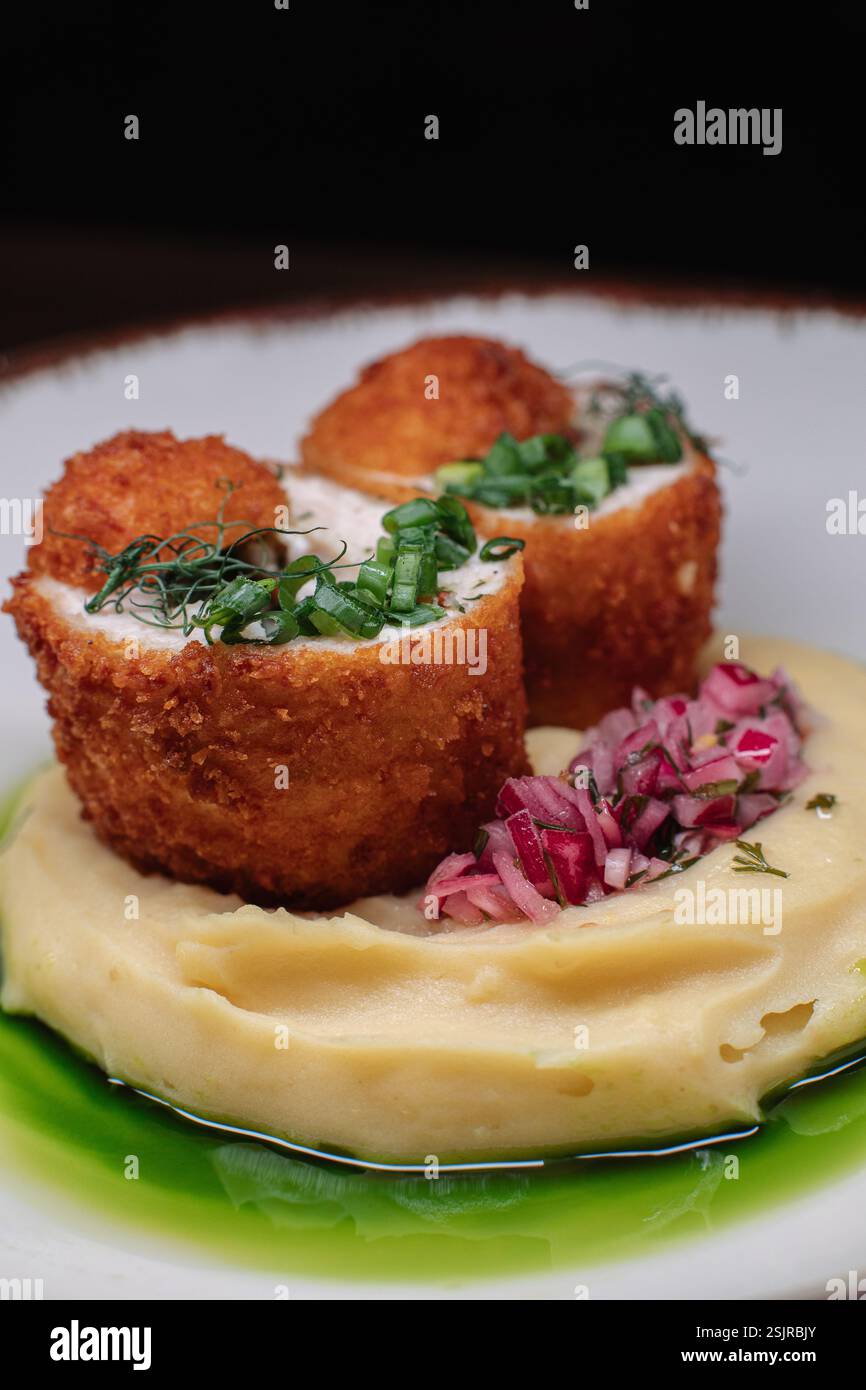 Delicious cutlets with airy mashed potatoes served in the restaurant ...