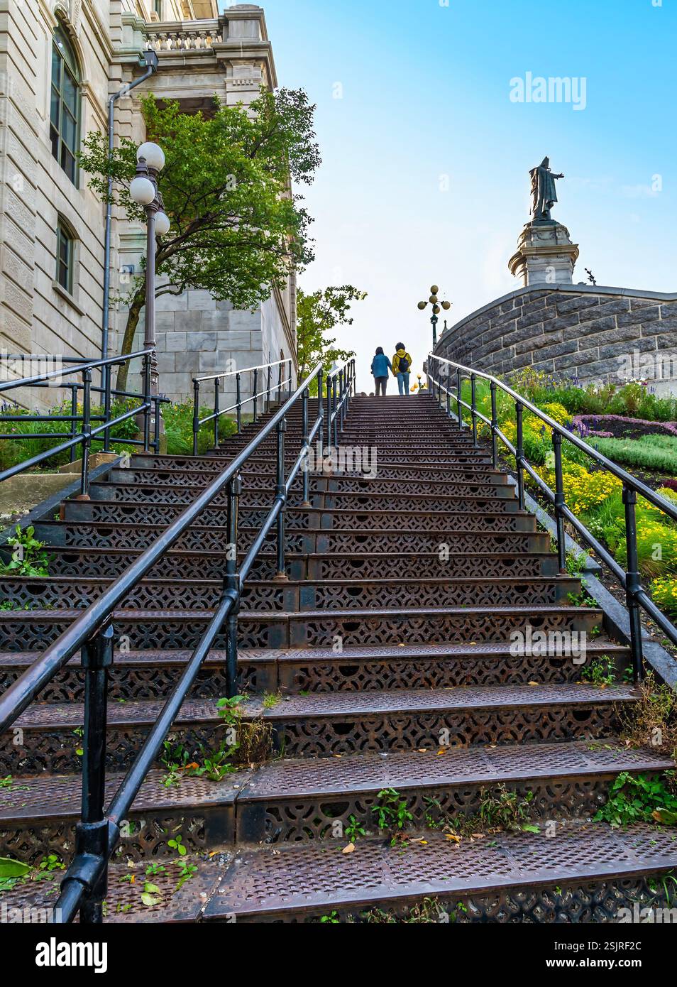 A view from the bottom of steps leading to the upper level in Quebec ...