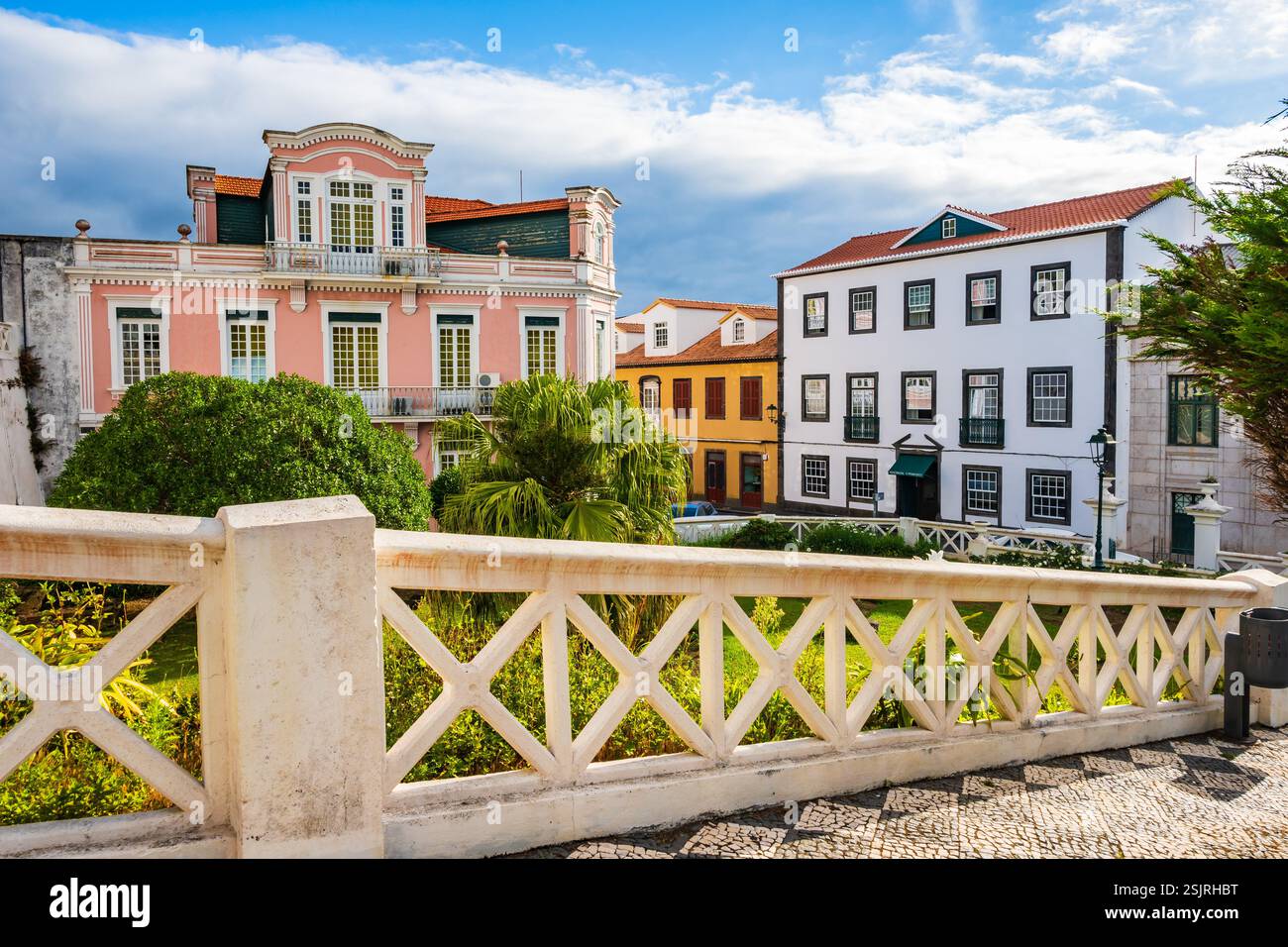 Traditional colonial style architecture with colorful house and small ...
