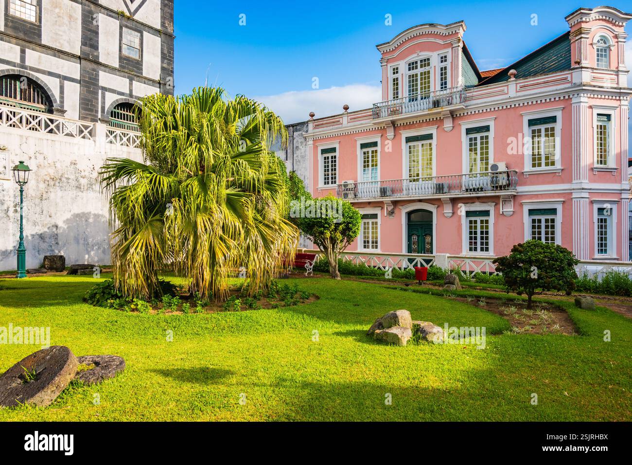 Traditional colonial style architecture with colorful house and small ...