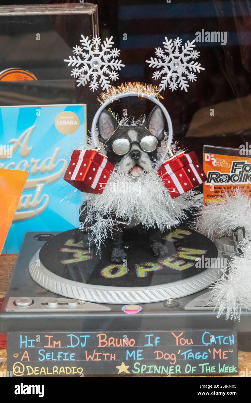 England, Kent, Deal, Deal Radio Shop Window Display of Toy Dog sitting ...