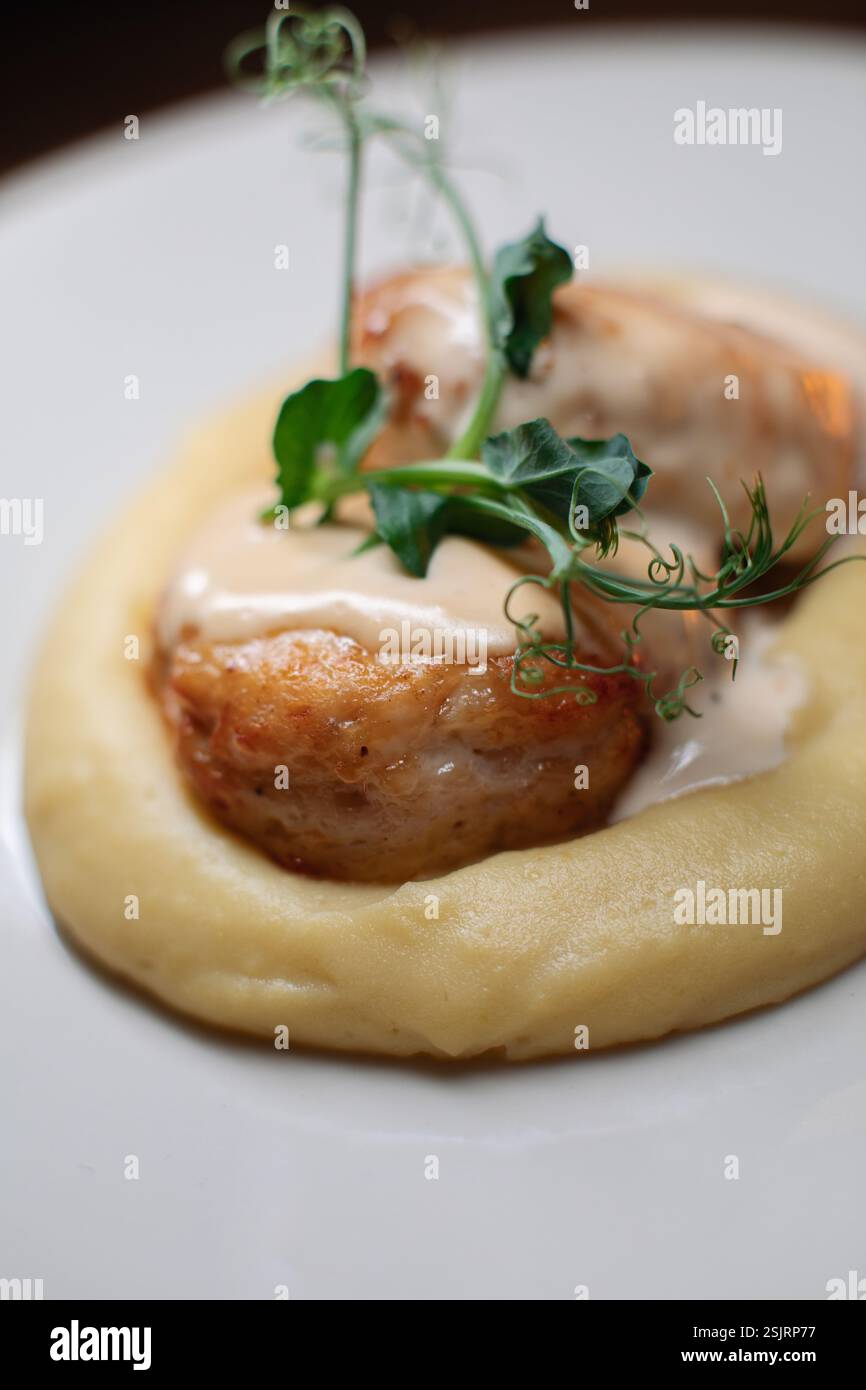 Delicious cutlets with airy mashed potatoes served in the restaurant ...