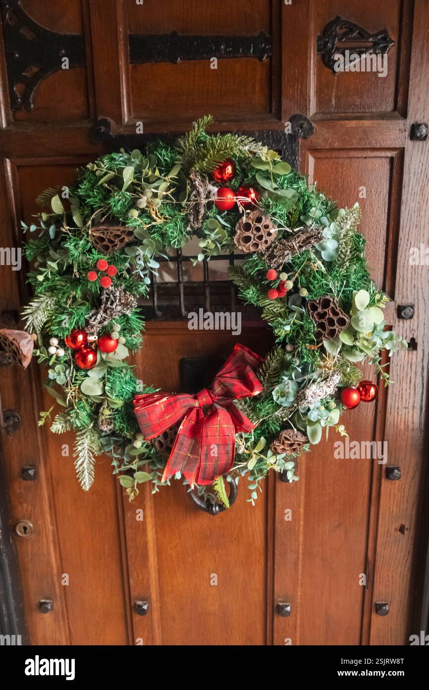 England, Kent, Chilham, Christmas Wreath Hanging on Door Stock Photo ...