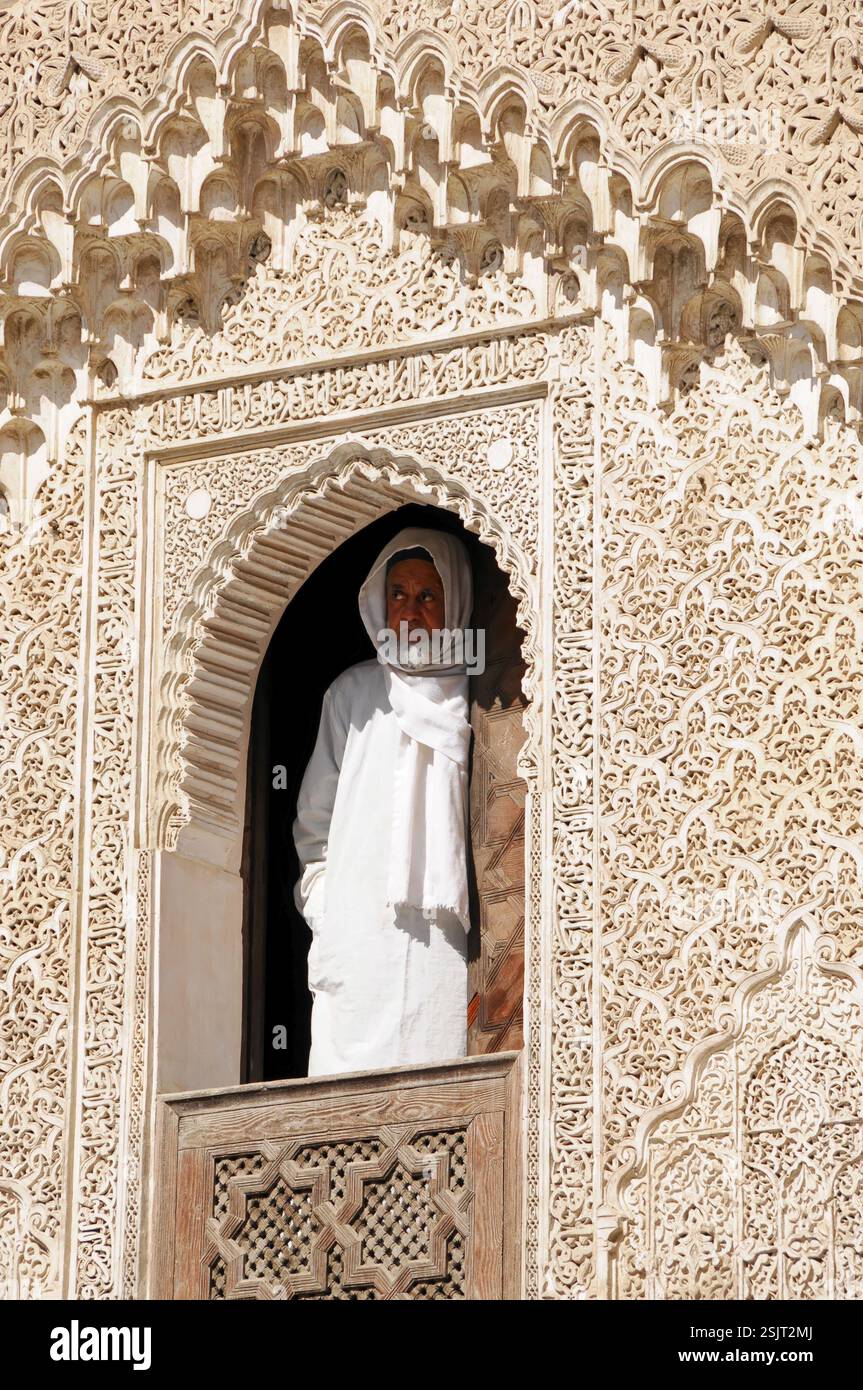 Fes, Northern Morocco, Morocco, Person in traditional dress standing in ...