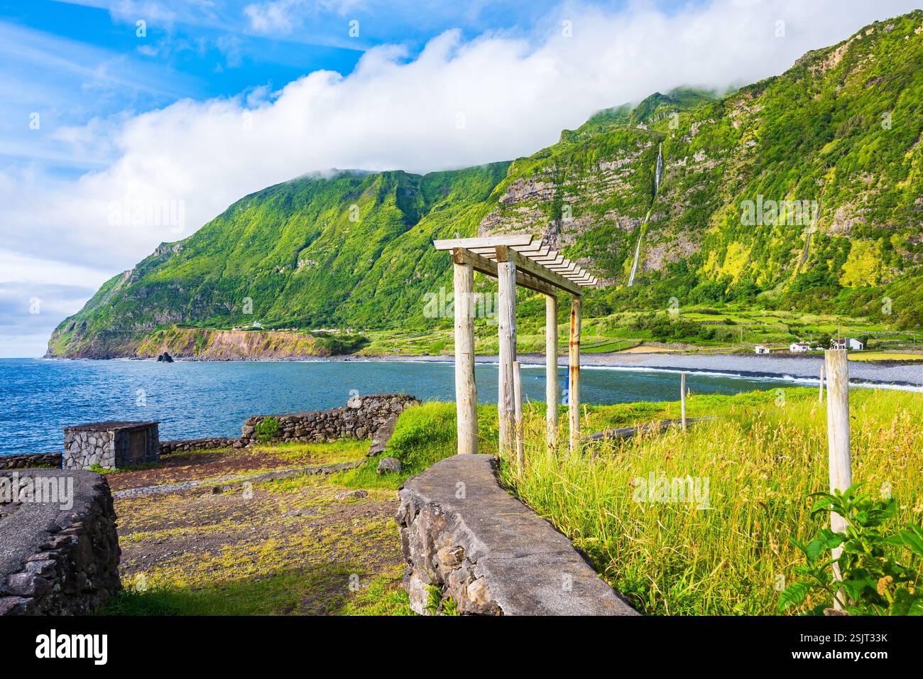 Beautiful Faja Grande beach on western coast of Flores island, Azores ...