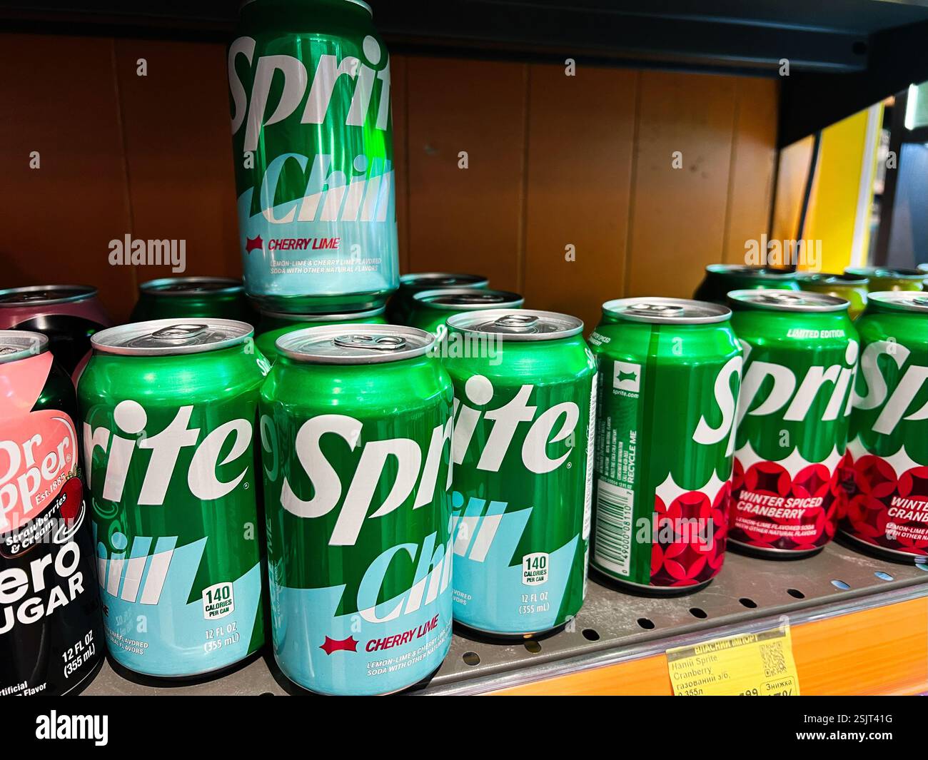 Kyiv, Ukraine - February 11, 2025: Assorted Sprite soda cans displayed ...