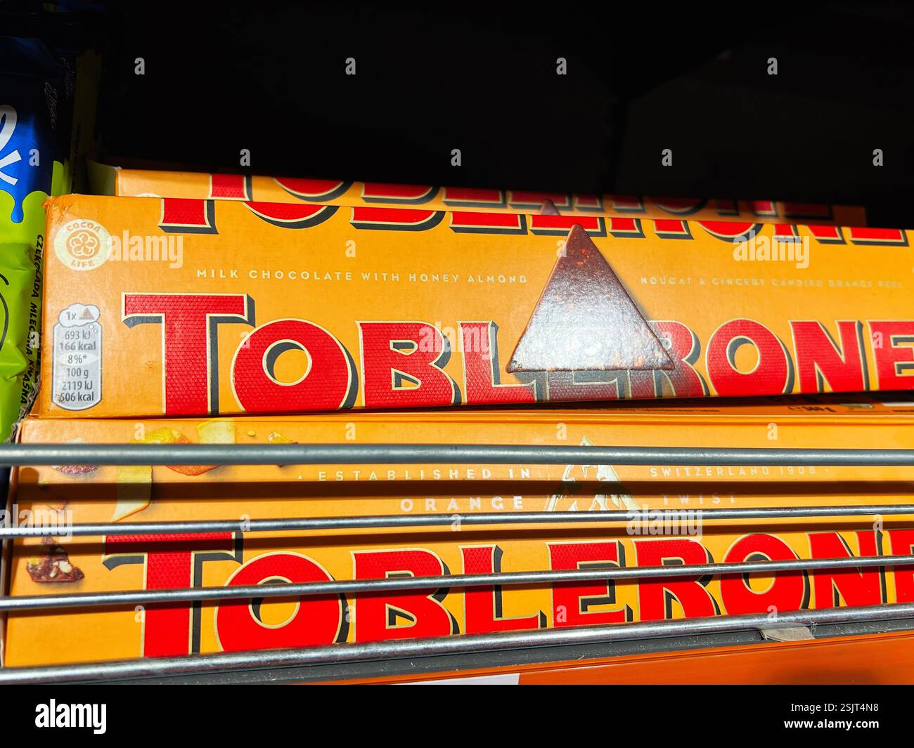 Kyiv, Ukraine - February 11, 2025: Colorful Toblerone chocolate boxes ...