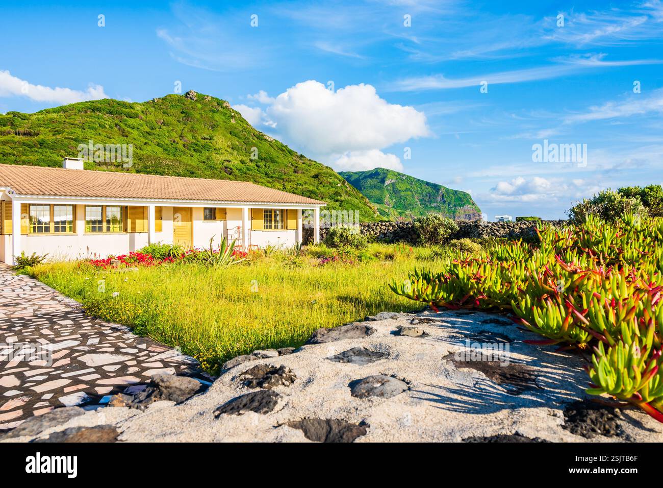 Typical house in traditional style architecture with beautiful garden ...