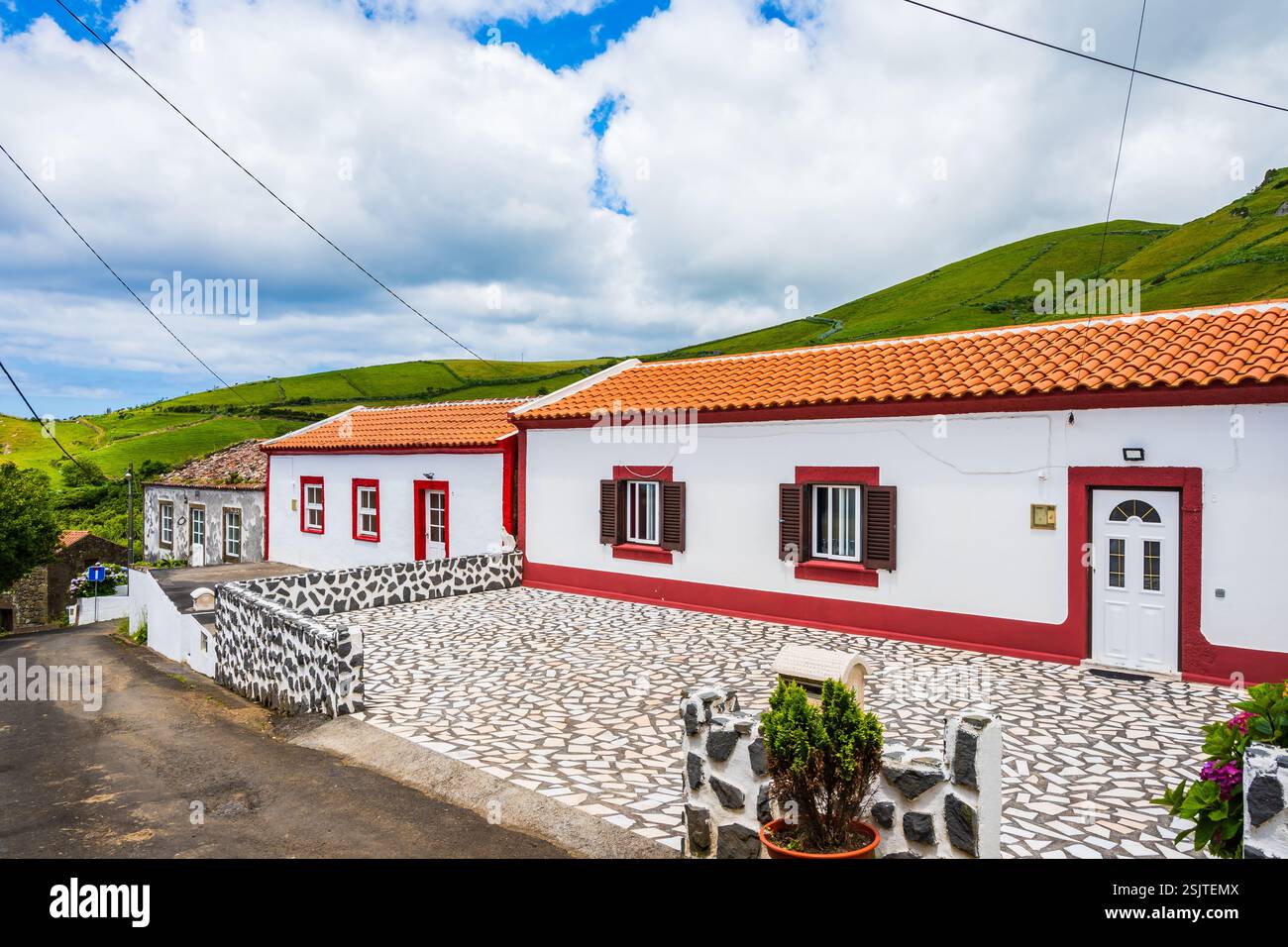 Typical houses in traditional style architecture in Mosteiro village ...