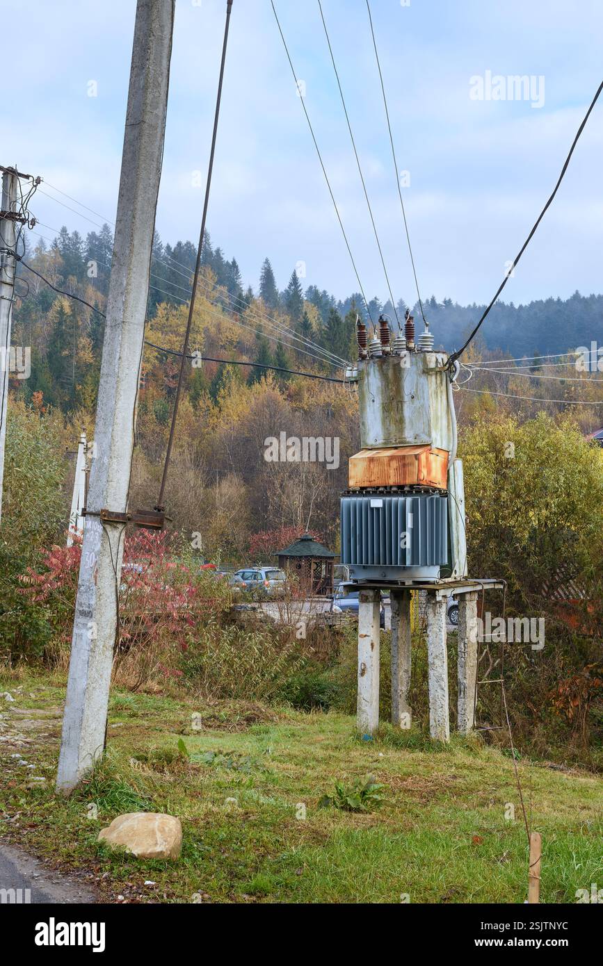 Outdoor electrical substation of soviet model on crossroad of ...