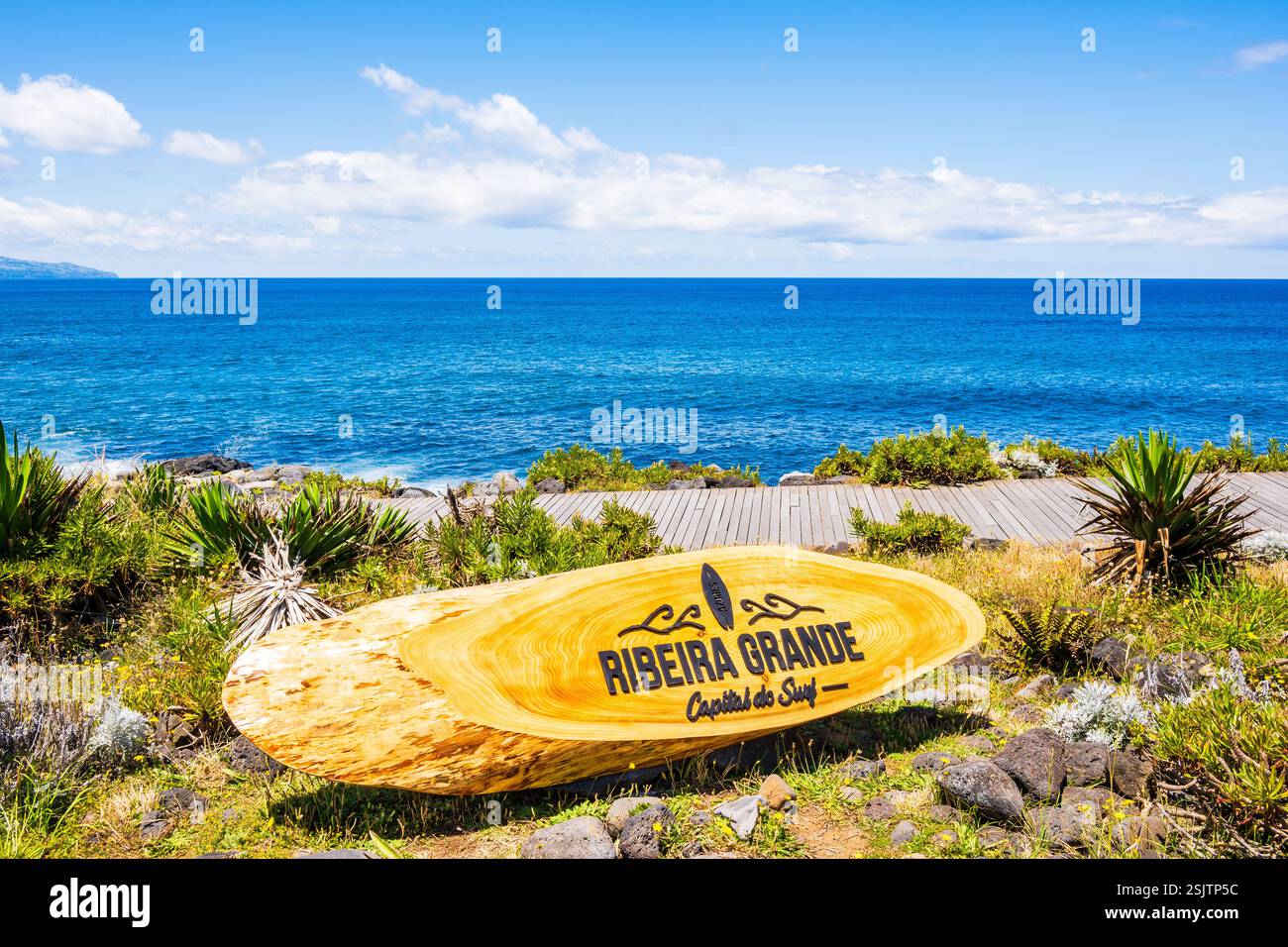 SANTA BARBARA BEACH, SAO MIGUEL ISLAND - JUN 23, 2024: Wooden sign ...