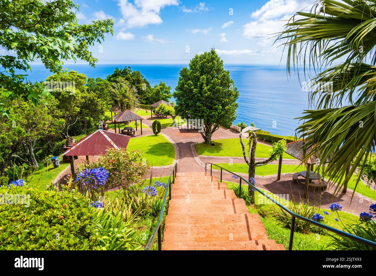 Tropical gardens with flowers and exotic plants in Ponta do Sossego ...