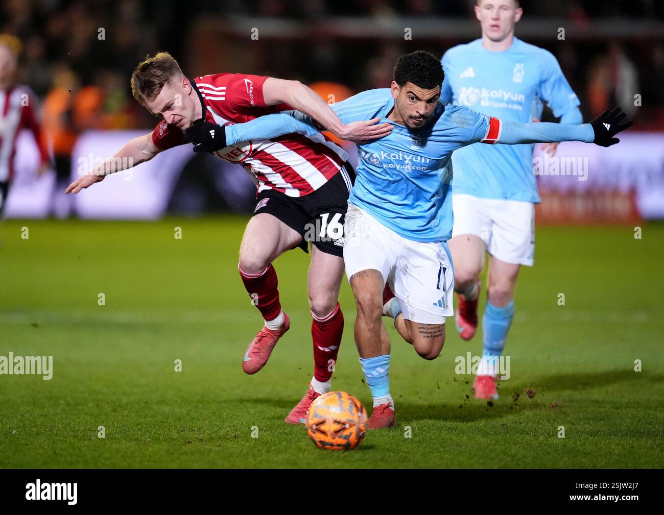 Exeter City's Pat Jones (left) and Nottingham Forest's Morgan Gibbs ...
