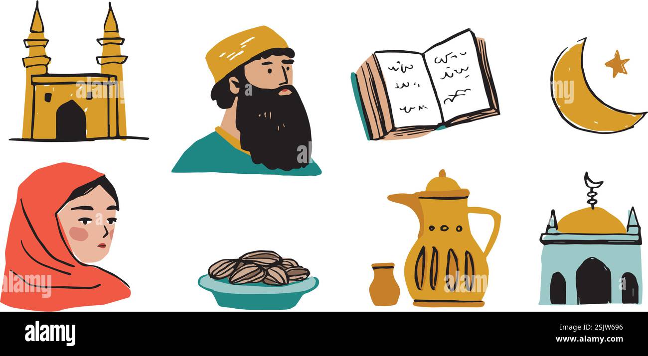 Hand drawn Islam religion vector illustrations set. Isolated Ramadan ...
