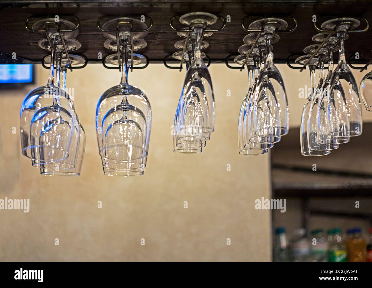 glass glasses for different alcoholic drinks on the bar counter Stock ...
