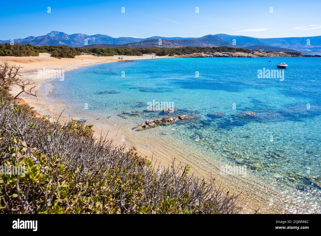 Idyllic Alyko beach with sand and azure sea, Naxos island, Cyclades ...
