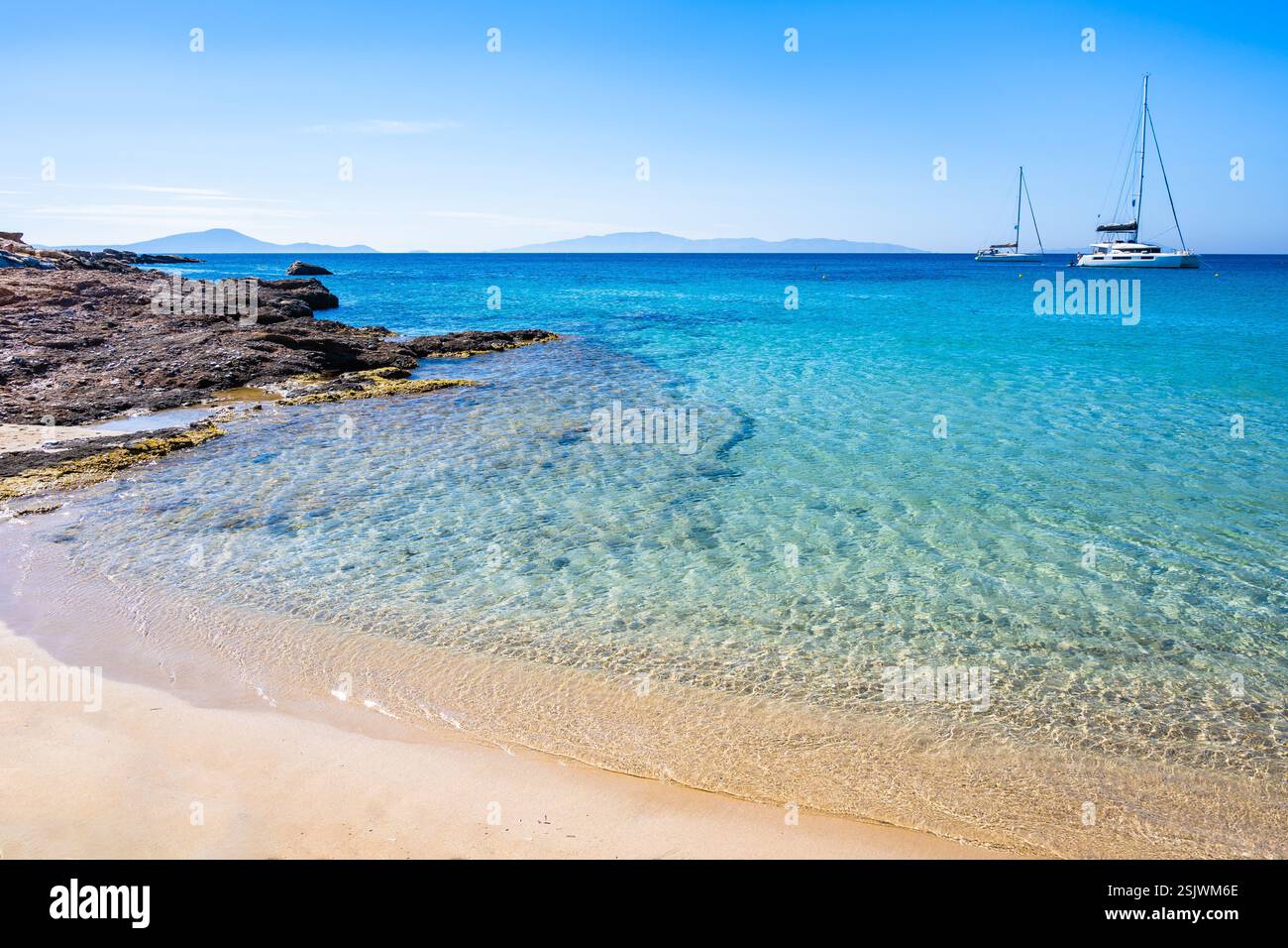 Idyllic Alyko beach with sand and azure sea, Naxos island, Cyclades ...