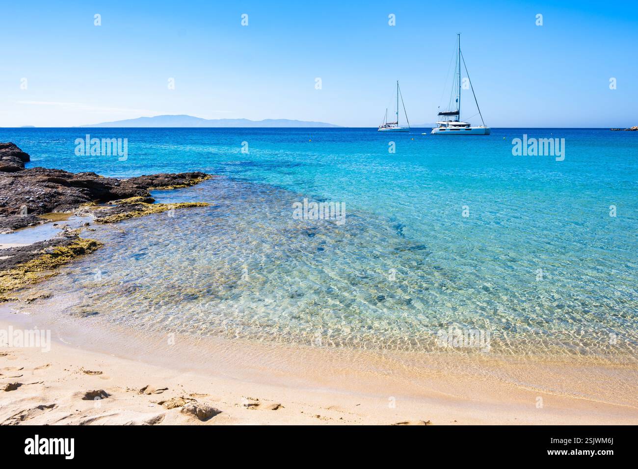 Idyllic Alyko beach with sand and azure sea, Naxos island, Cyclades ...