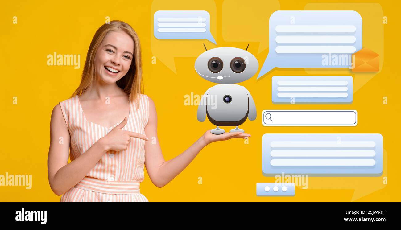 Modern virtual assistant technology showcased by a young woman Stock ...