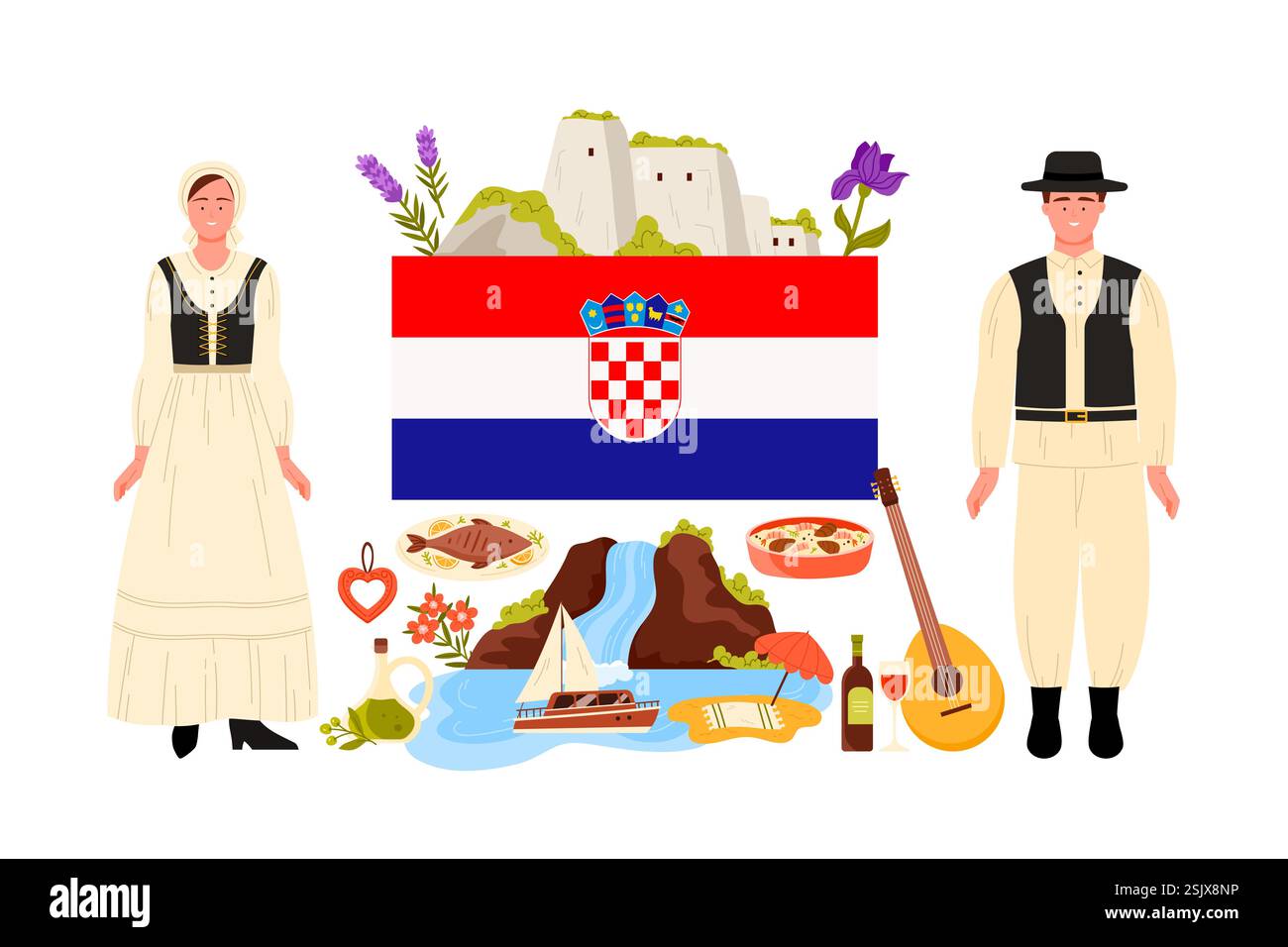 Travel to Croatia, infographic collage with famous tourist attractions ...