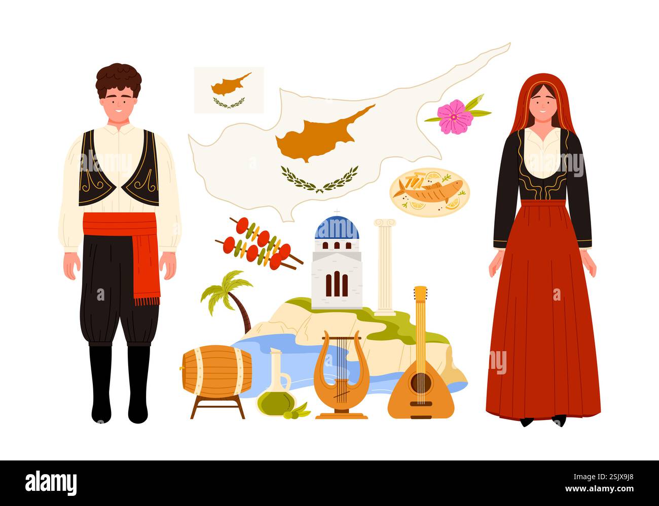 Travel to Cyprus infographic poster collage with Cypriot people in ...