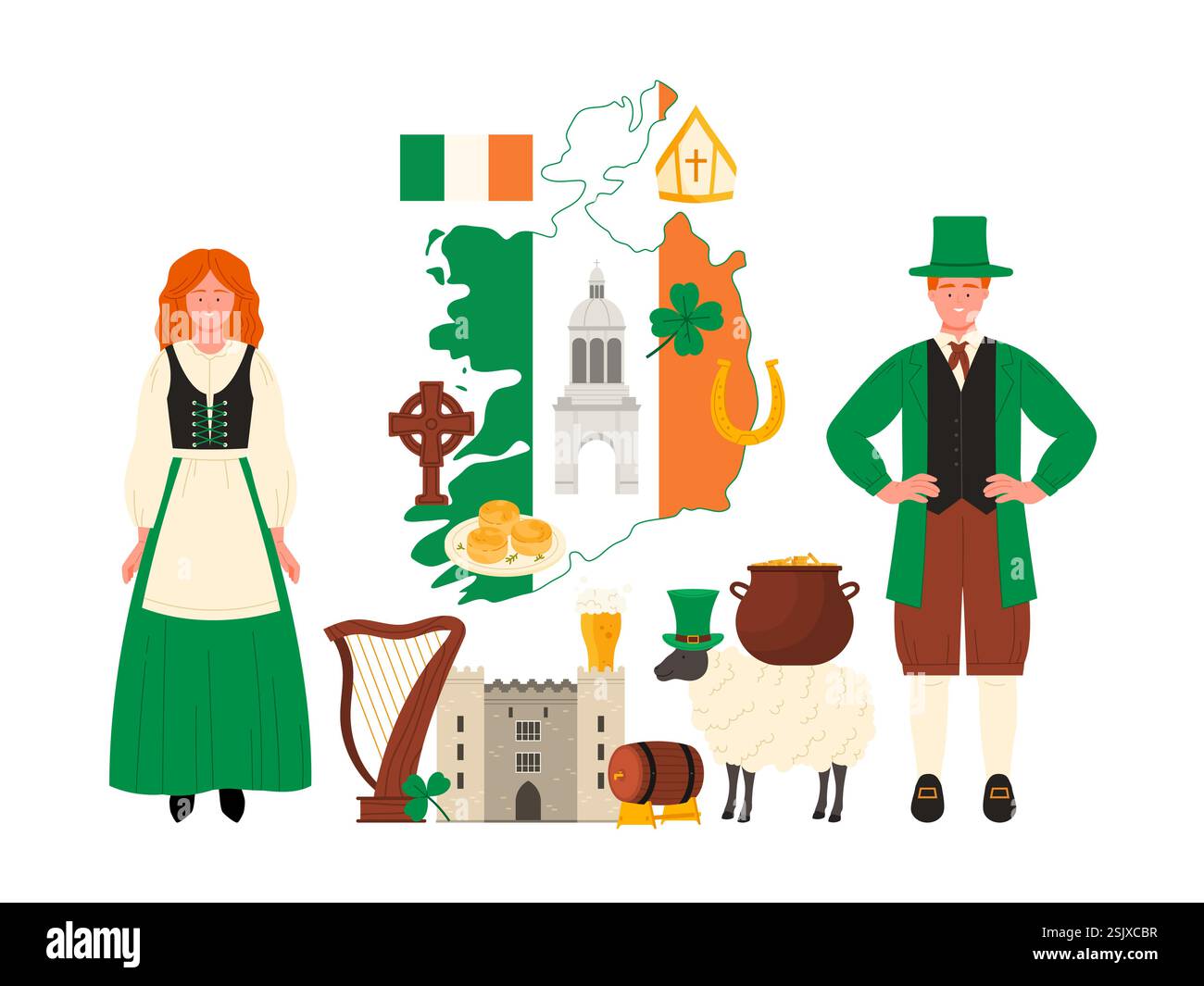 Travel to Ireland infographic poster collage with Irish man and woman ...