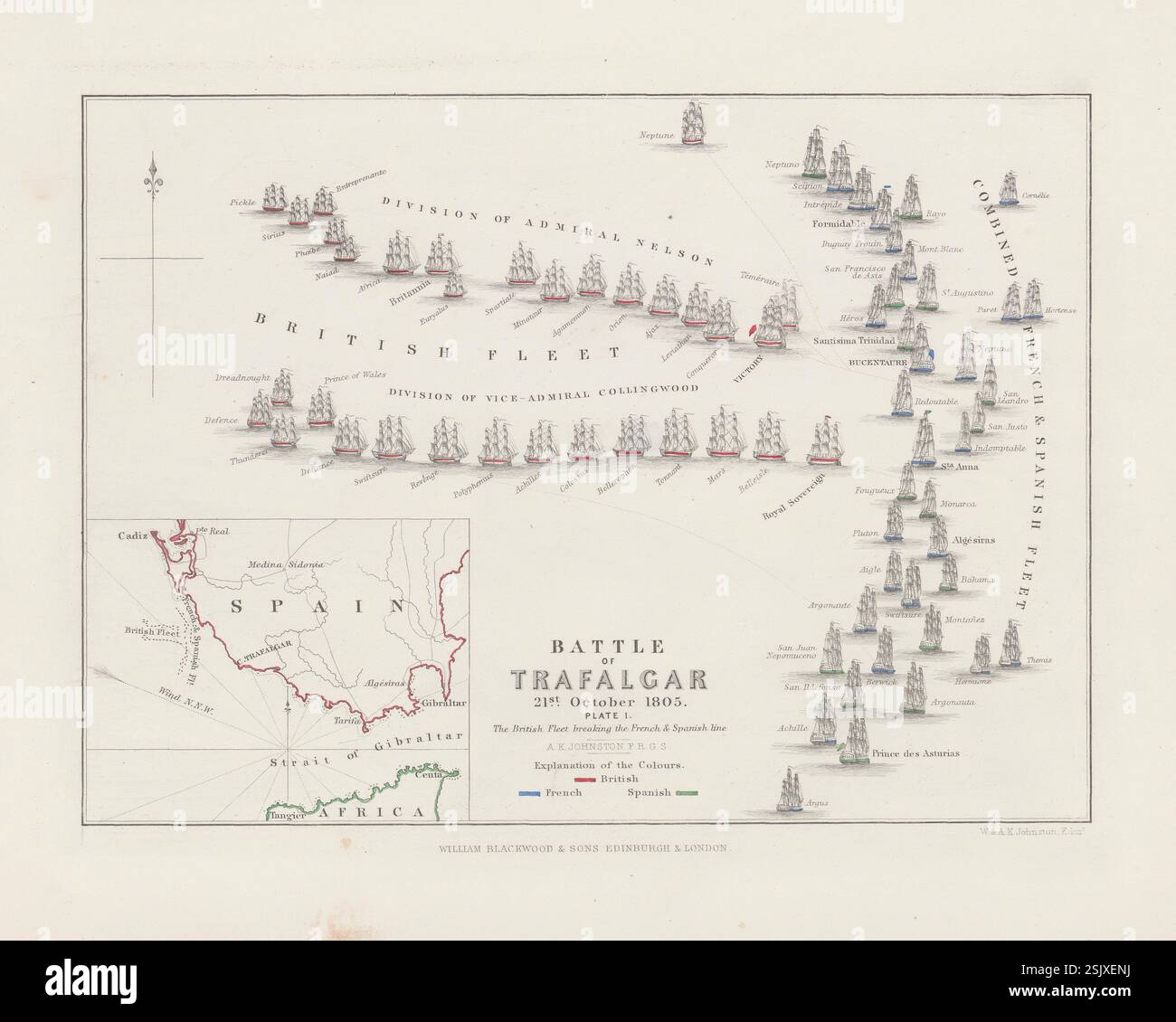 Plan of the Battle of Trafalgar, 21st October 1805. The British Fleet ...
