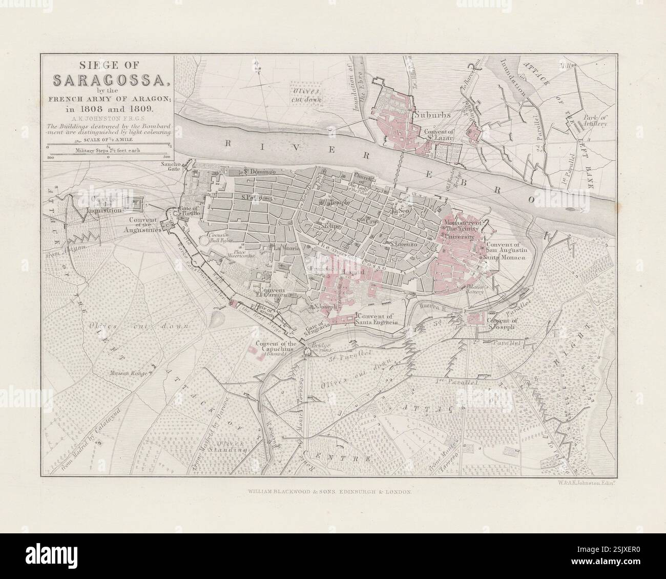 Plan of the Siege of Saragossa by the French ARmy of Aragon, 1808 and ...