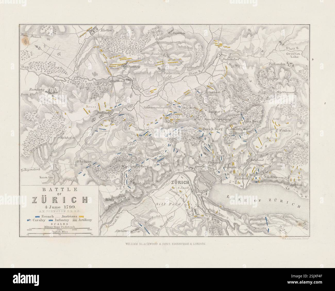 Plan of the Battle of Zurich, June 4, 1799. Military map by Alexander ...