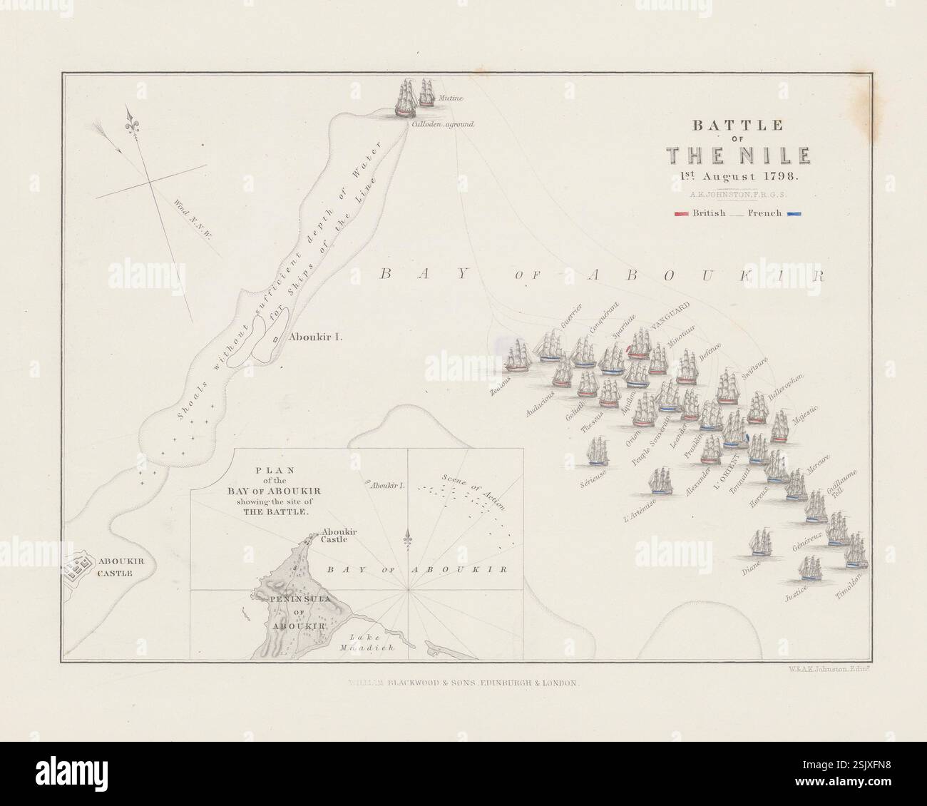 Plan of the Battle of the Nile, August 1st, 1798. Historic Military map ...