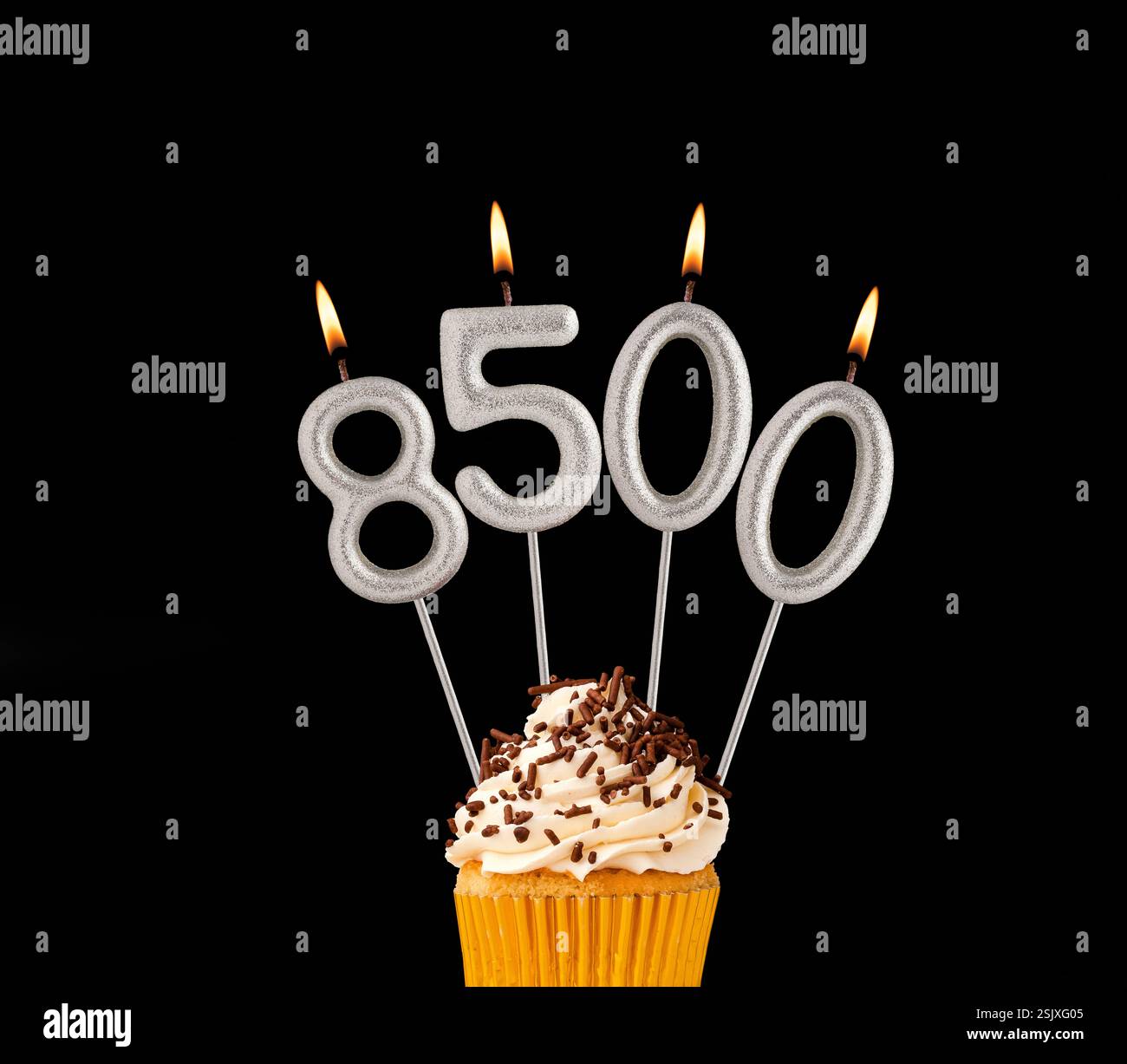 Candles forming the number 8500 - Black background Stock Photo - Alamy