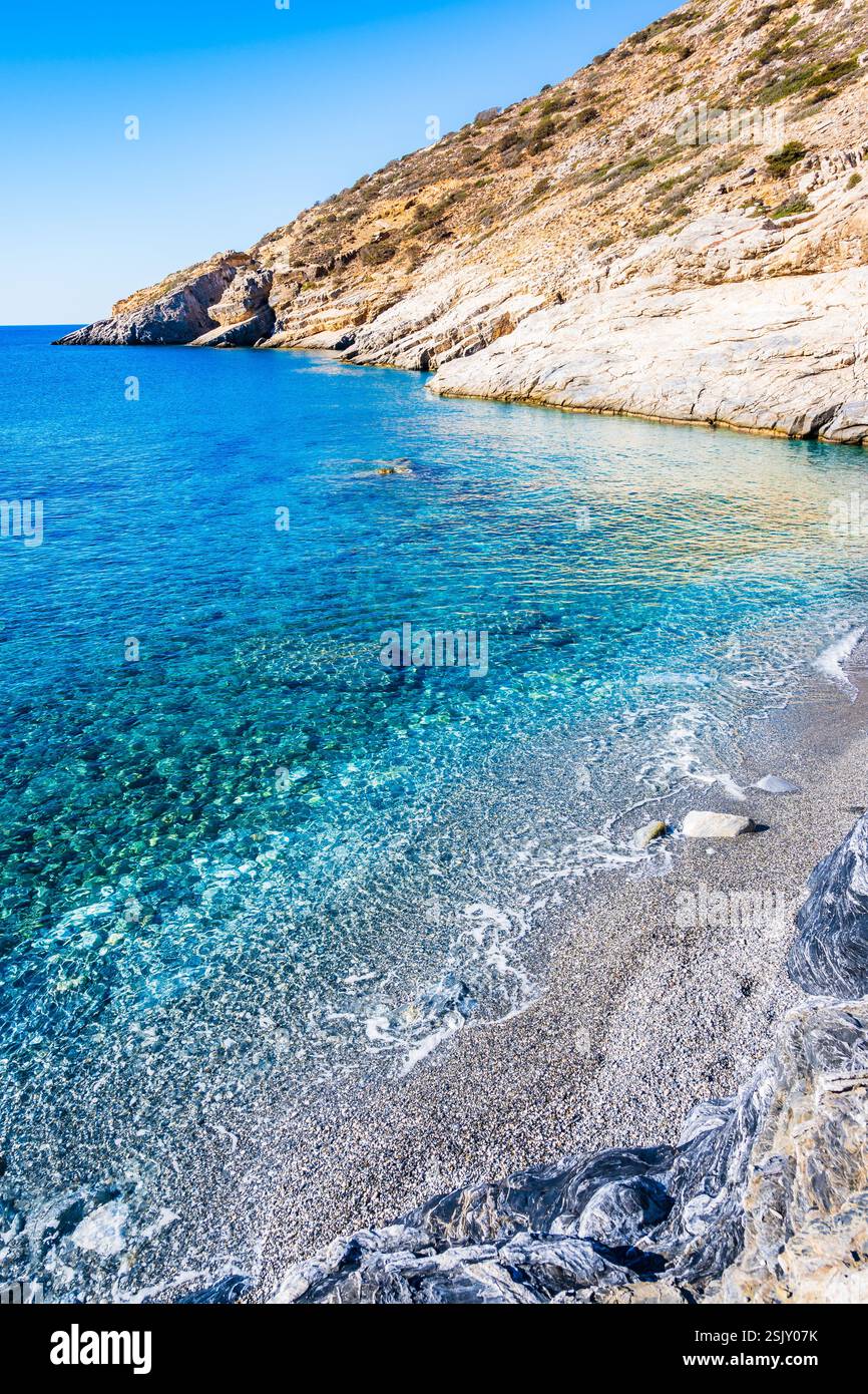 View of Mouros bay and beach with crystal clear azure sea water ...