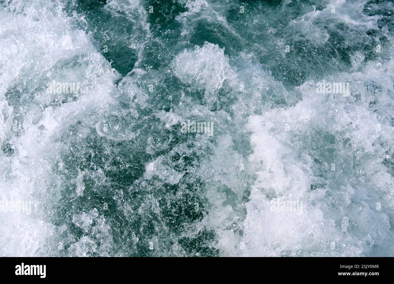 Baltic Sea, Denmark: Stern wave of a small excursion and fishing boat ...