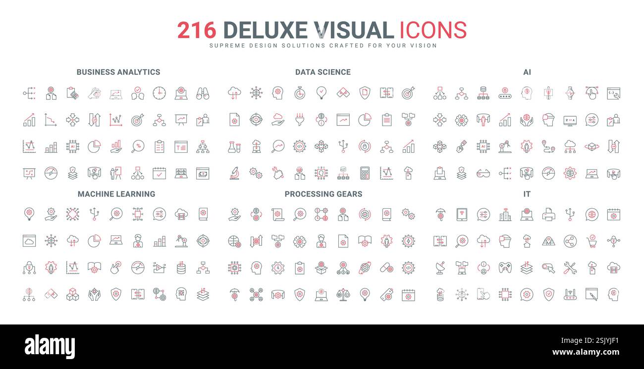 Data analysis and science, machine learning and smart system line icon ...