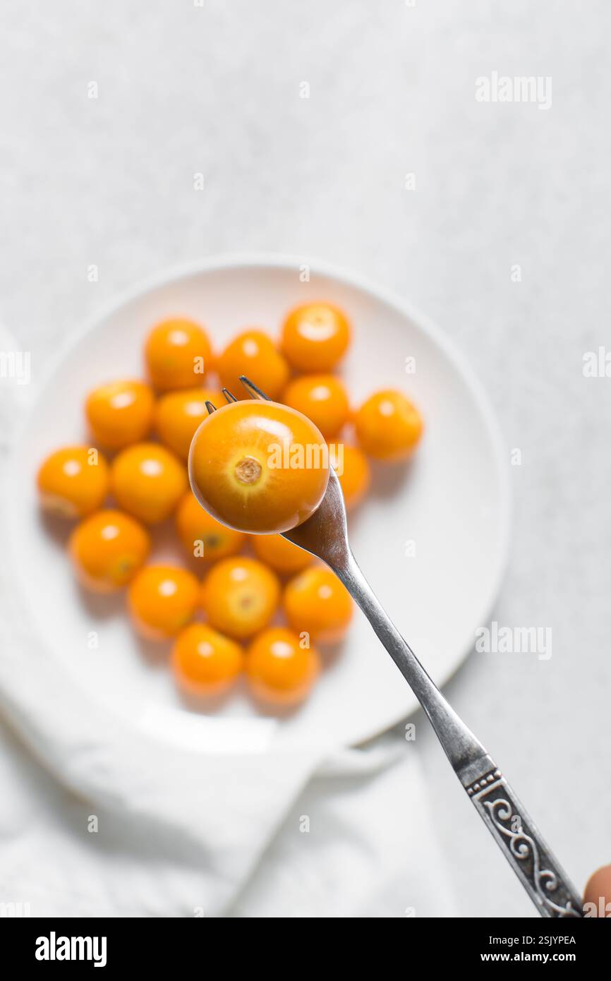 Overhead view of golden gooseberries, top view of Peruvian groundcherry ...