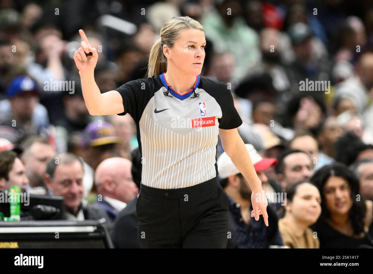 NBA referee Jenna Schroeder in action during the first half of an NBA ...