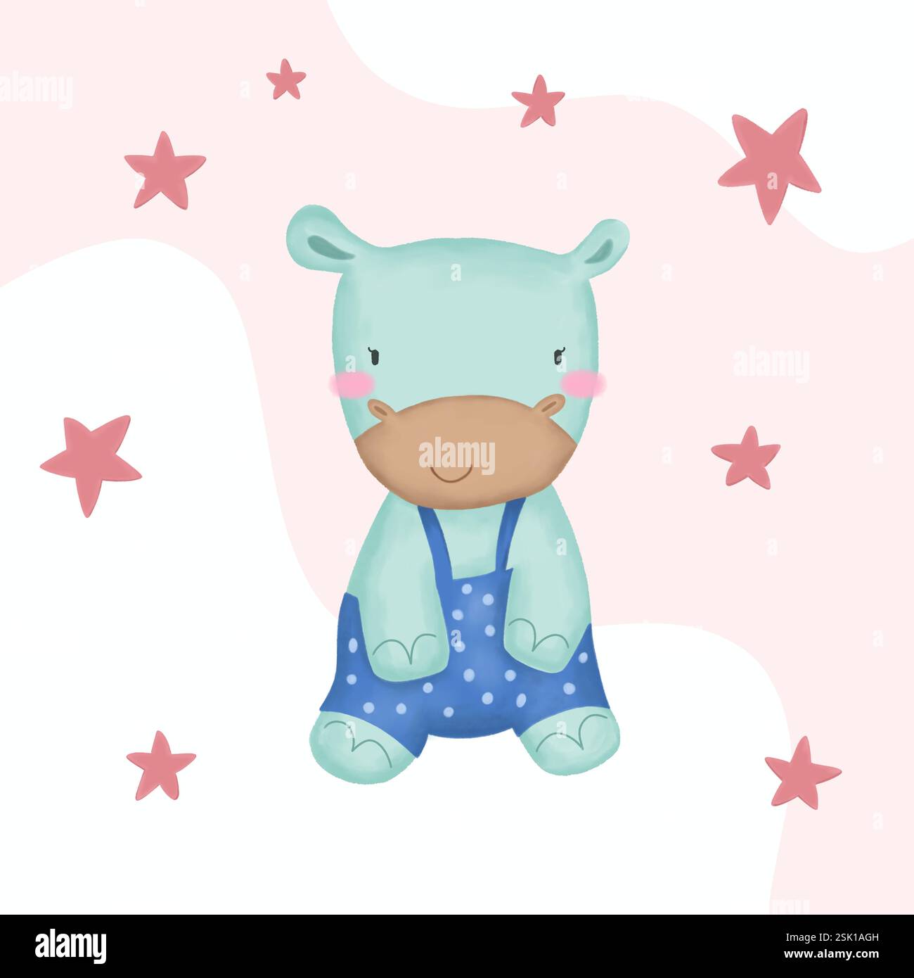 Hippo with beautiful stars illustration. Animal drawing for kids Stock ...