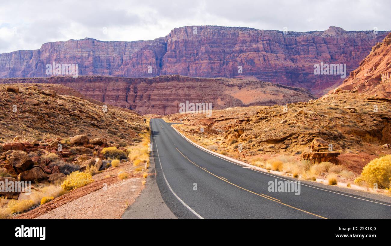 View of an Arizona desert road in Marble Canyon, near Page, Lake Powell ...