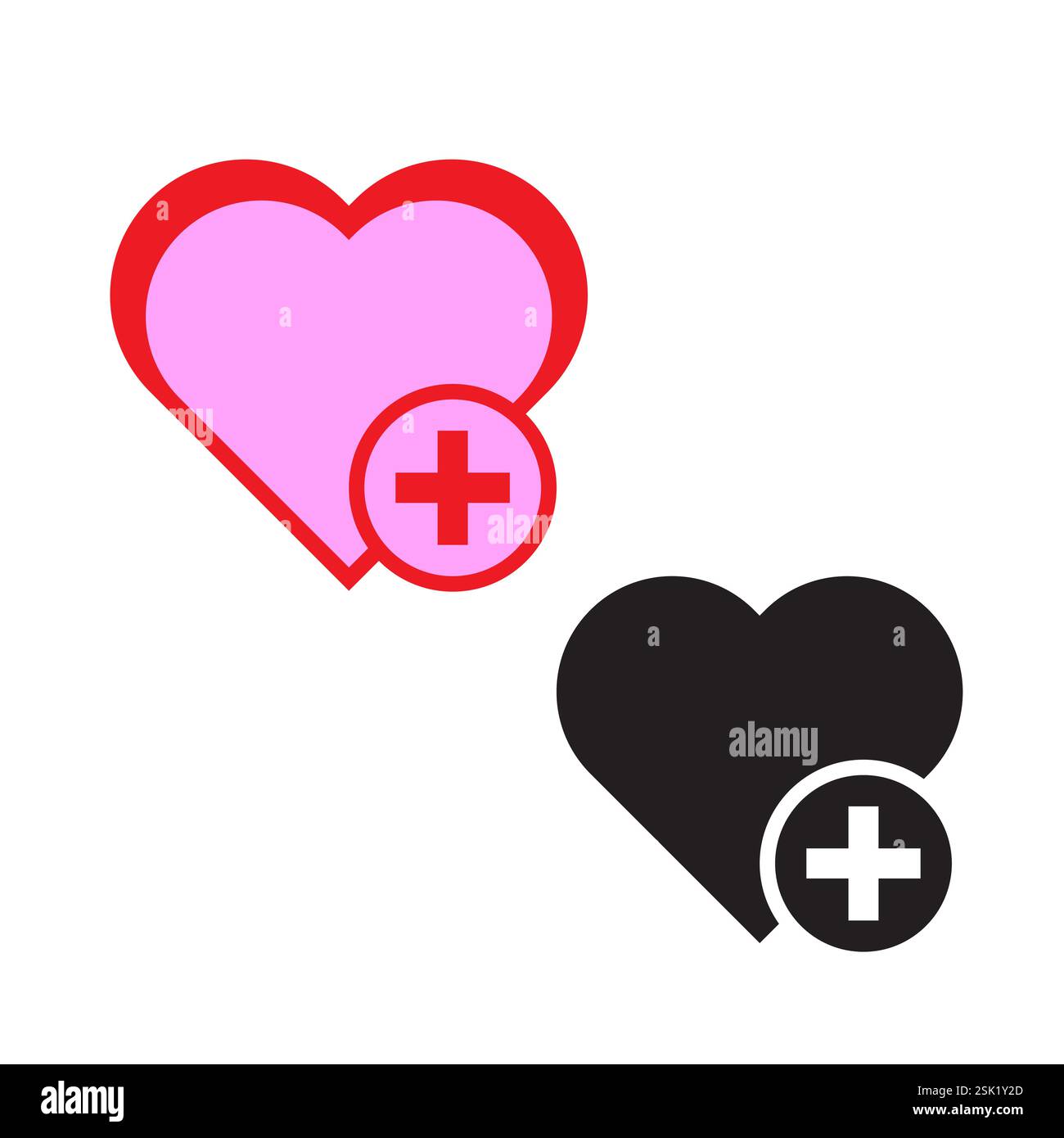 Add heart symbol. Medical plus shape. Red pink icon. Vector ...