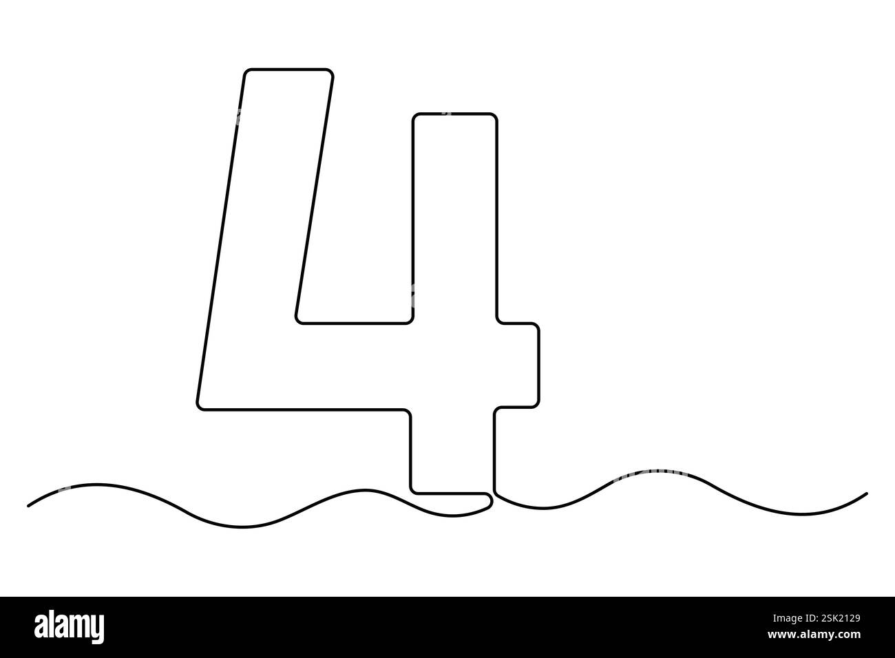 Number four continuous one line drawing of number 4. editable One line ...
