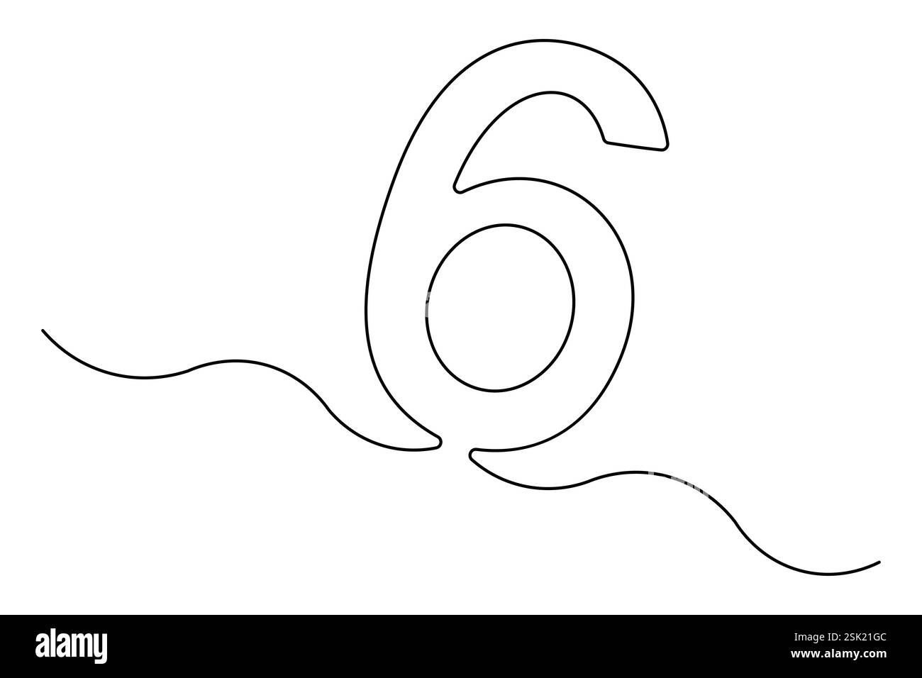 Number six continuous one line drawing of number 6. editable One line ...