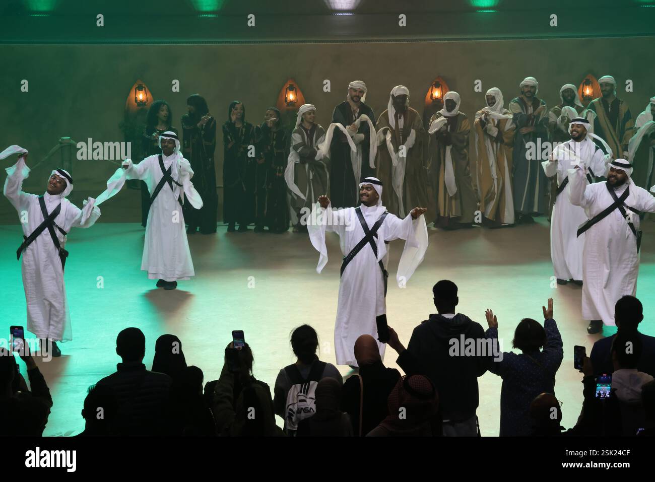 Riyadh, Saudi Arabia. 11th Feb, 2025. Actors perform during the "Souk ...