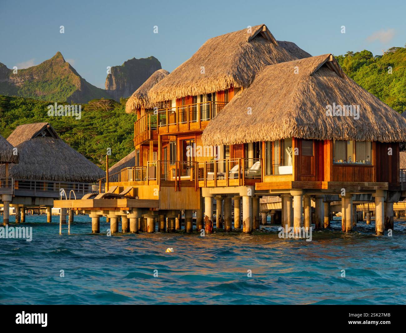 Over water bungalows in Bora Bora Stock Photo - Alamy
