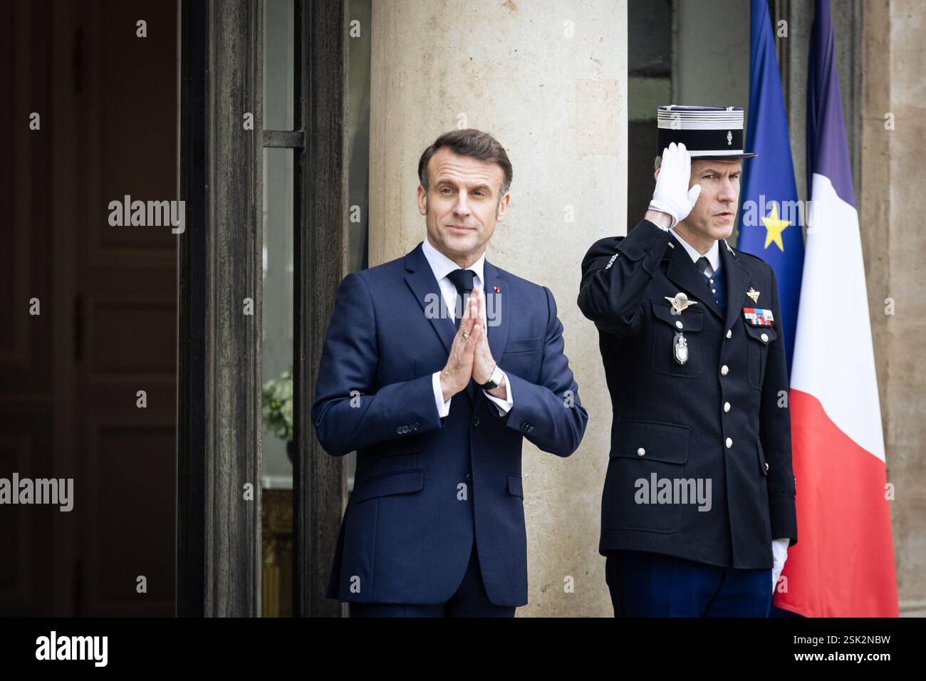 Paris, France. 11th Feb, 2025. French President Emmanuel Macron seen at ...