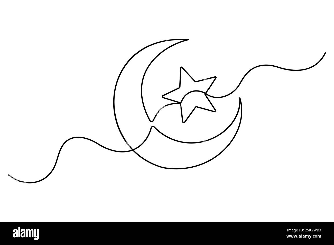 Continuous one line drawing of Moon and star outline vector ...