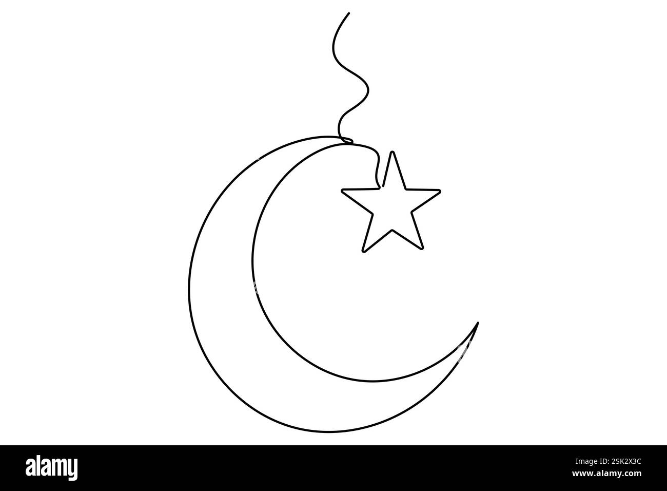Continuous one line drawing of Moon and star outline vector ...
