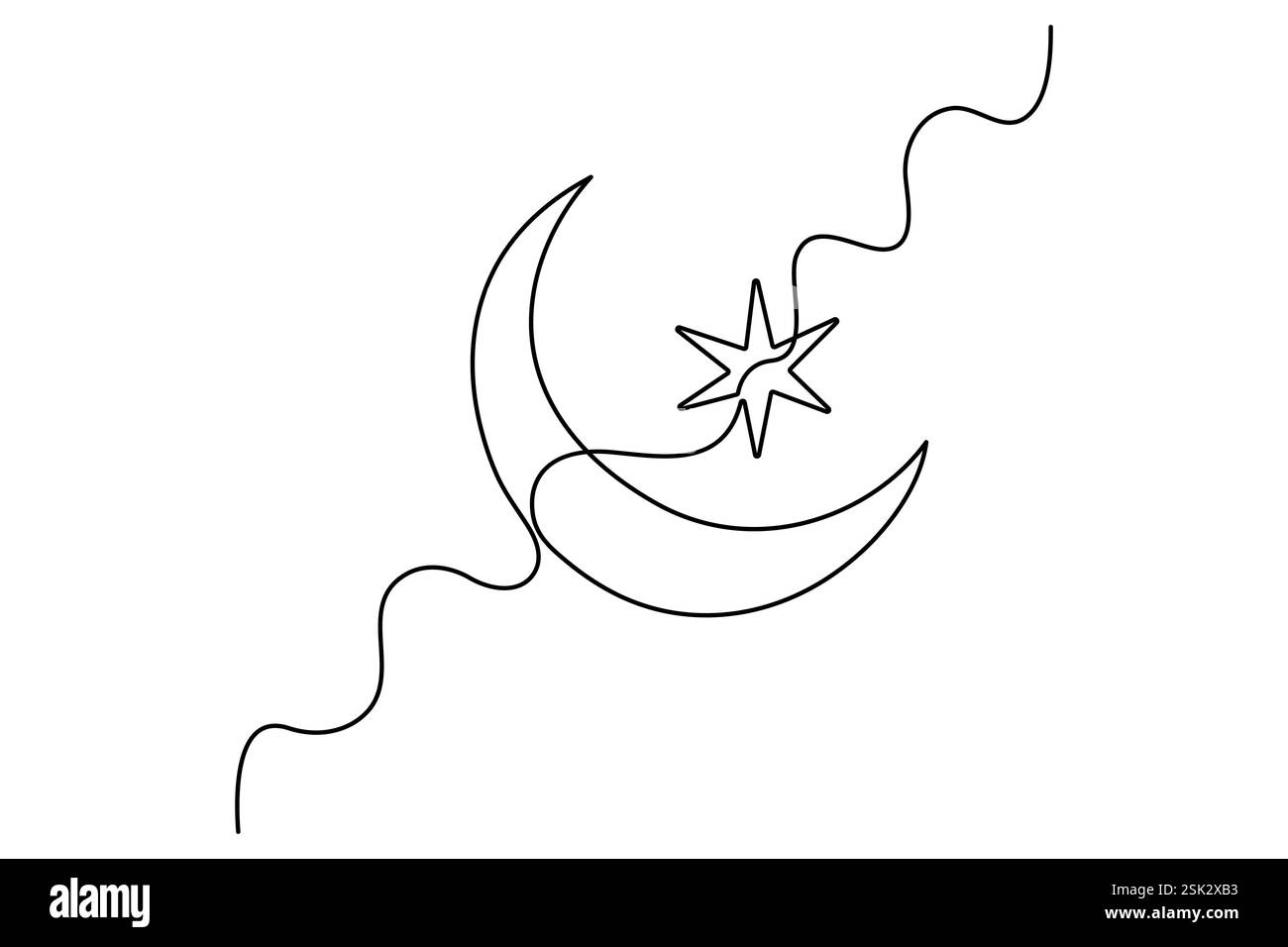 Continuous one line drawing of Moon and star outline vector ...